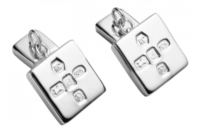 Sterling Silver Square With Chain Cufflinks