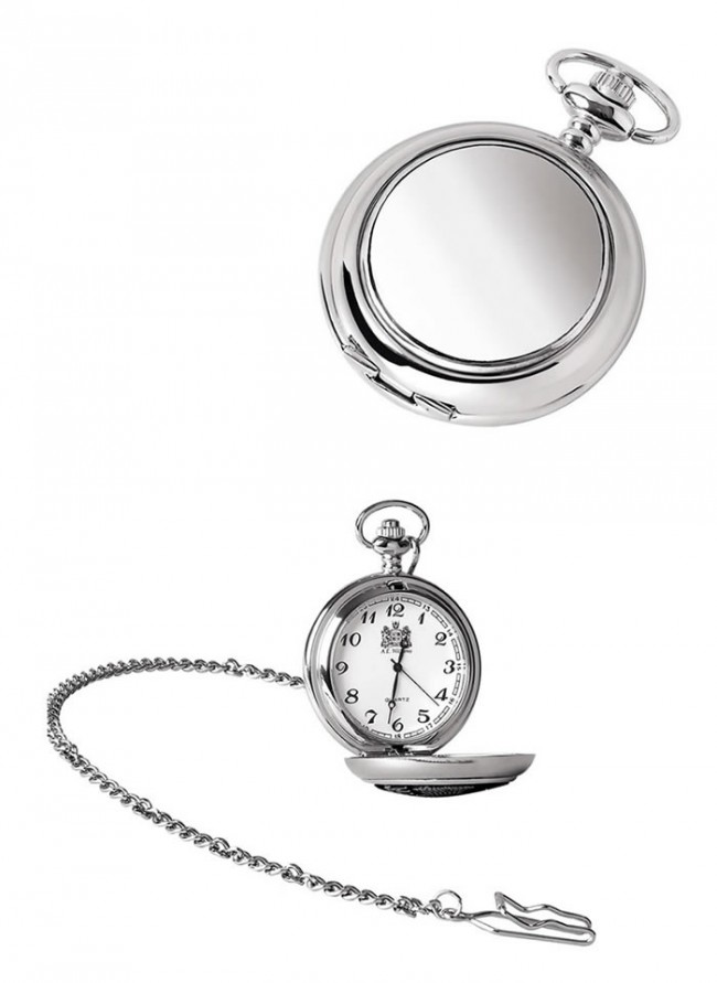 Chrome Quartz Pocket Watch And Chain
