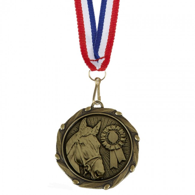 45mm Bronze Horse Head & Rosette Horse Riding Combo Medal
