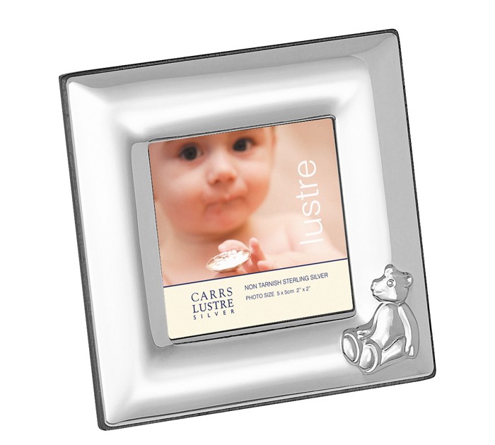Silver Square Baby Bear Photo Frame Wooden Back