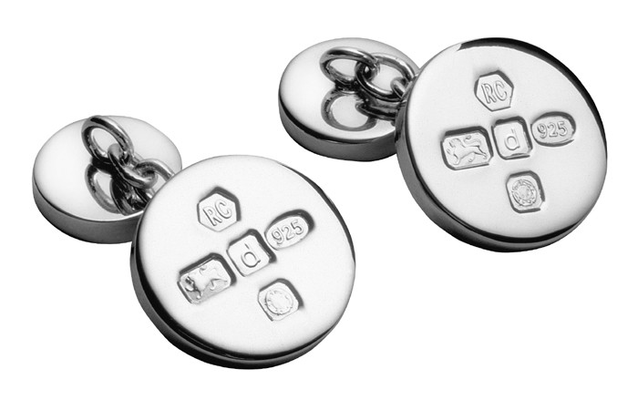Sterling Silver Round With Chain Cufflinks