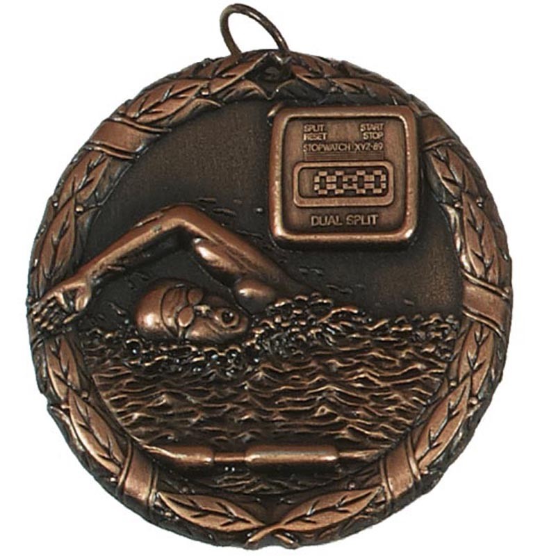 50mm Bronze Swimmer & Timer Swimming Laurel Medal