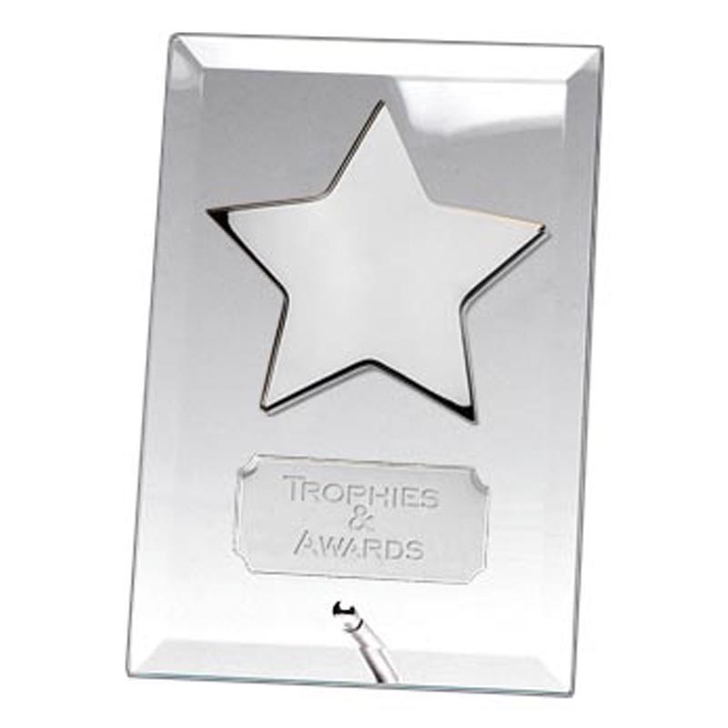 5 Inch Silver Star Crest Glass Plaque